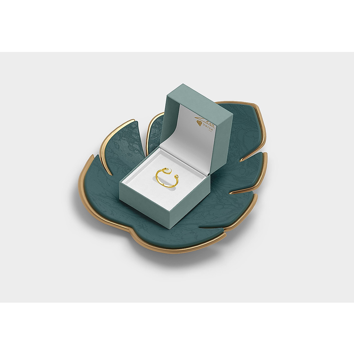 ZENN VERSE Brass Double Stone Finger Ring Eye-Catchy Ornament Beautiful Vintage Gem Crystal Ring Brings Charm Good looking Adjustable Finger Ring