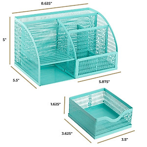 BLU MONACO Aqua Desk Organizer - Girly Cute Aqua Turquoise Desk Accessories - Storage for School Locker Bedroom or Home - Stationary Holder