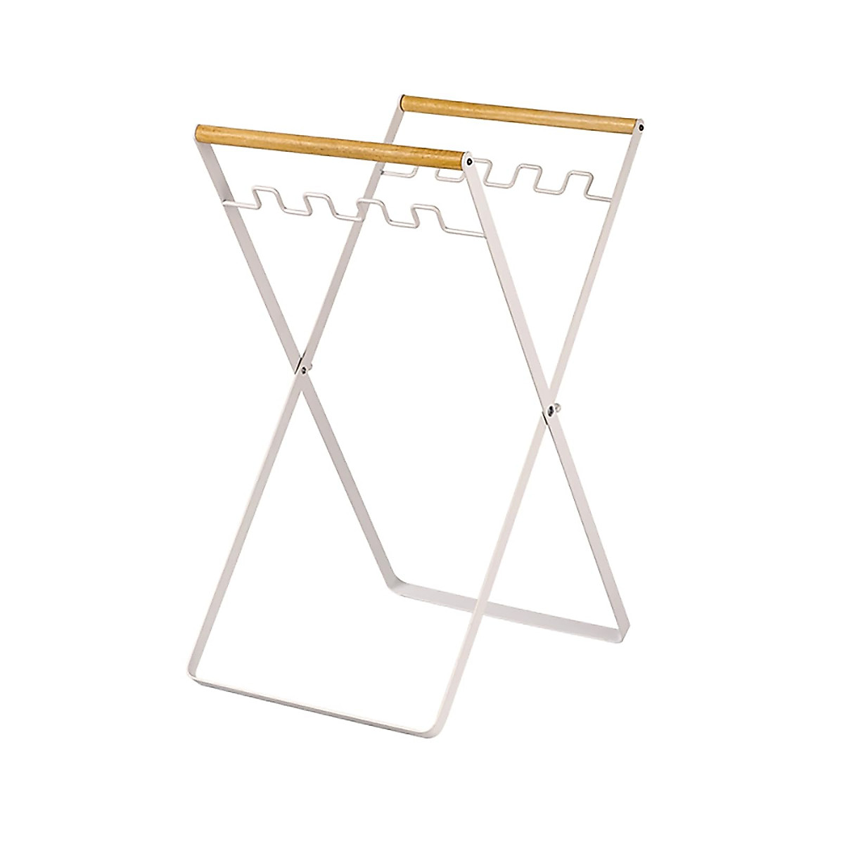 VPTMRP Trash Bag Holder with Wooden Handle Portable Foldable Garbage Bag Stand Stainless Steel Outdoor Garbage Can for Home Yard Kitchen Office Camping Fishing (White)