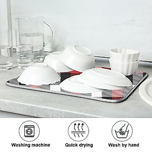 Christmas Buffalo Plaid Tartan Check Scotland Black Red Dish Drying Mat Medium Dish Draining Mat For Kitchen Counter Dry Matt For Dishes Absorbent Mat XL Drying Mat For Dishes 18 x 24 Inches