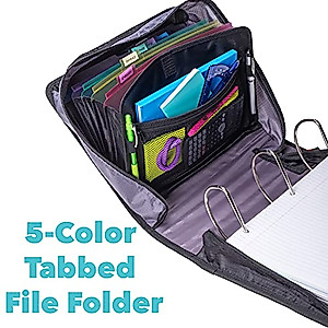 Case-it The King Sized Zip Tab Zipper Binder - 4 Inch D-Rings - 5 Subject File Folder - Multiple Pockets - 800 Sheet Capacity - Comes with Shoulder Strap - Purple D-186