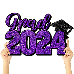 GPWXYYY Purple Graduation Sign Graduation Photo Booth Prop Party Decorations Class of 2024 Wood Cutout Sign Graduation Wooden Sign Decor for Grad 2024 Graduation Party Decorations