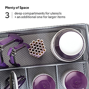 Mindspace Utensil Holder, Kitchen Condiment Organizer and Flatware Utensil Caddy | The Mesh Collection, Silver