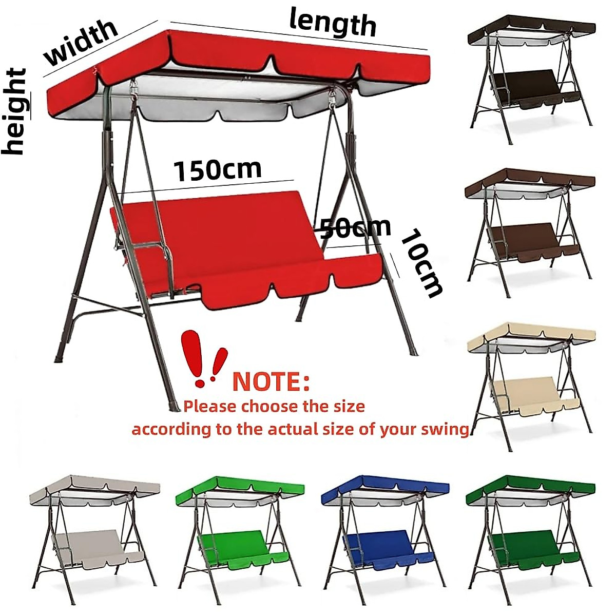 Outdoor Patio Swing Canopy Replacement, 3 Seat Swing Canopy Replacement, Waterproof Swing Canopy Cover Replacement, Outdoor Swing Canopy Sun Shade Awning Cover (Grey,142 * 120 * 18cm)