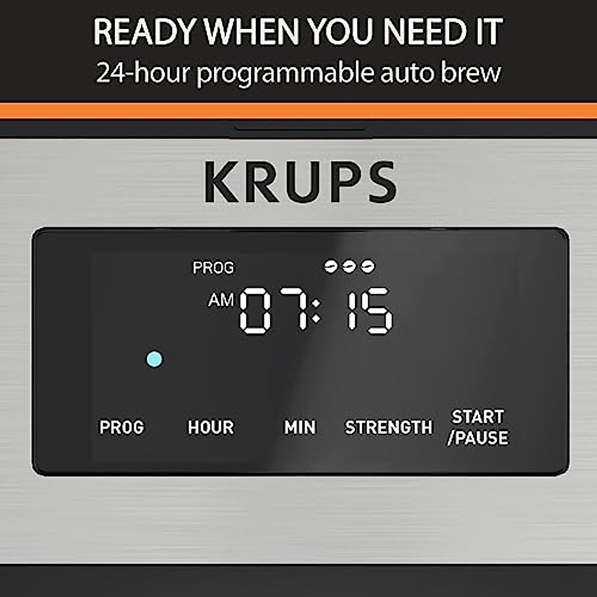KRUPS Simply Brew Stainless Steel and Glass Carafe Drip Coffee Maker 14 Cup Programmable, Customizable, Digital Display, Warming Function Coffee Filter, Dishwasher Safe, Drip Free Silver and Black