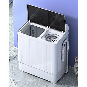 TABU 28lbs Portable Washing Machine with Drain Pump, Laundry Compact Washer Machine, Twin Tub Washing Machine, Washer and Spiner Machine for Dorms, Apartments, RVs (White & Black)