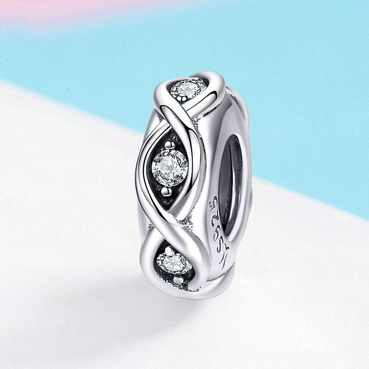 Spacer Charm 925 Sterling Silver Clip Stopper Charm for Pandora Charm Bracelet (J)