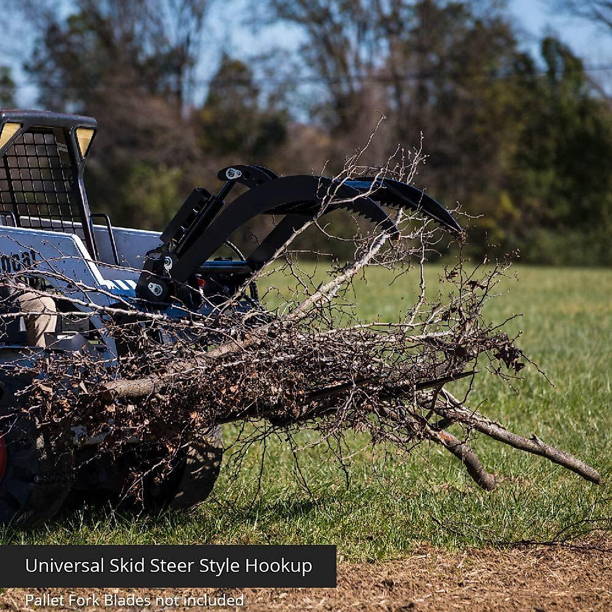 Titan Attachments Hydraulic Skid Steer Pallet Fork Grapple Attachment V2, 1/2in Thick Steel Frame, Quick Tach Mounting System