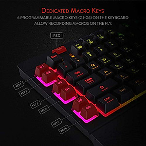 Redragon K512 Shiva RGB Backlit Membrane Gaming Keyboard with Multimedia Keys, Linear Mechanical-Feel Switch, 6 Extra On-Board Macro Keys, Dedicated Media Control, Detachable Wrist Rest