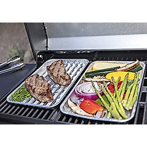 J-Line Design Aluminum Grill Toppers Complete with Silicone Basting Brush and Stainless Steel Mini Tongs - 18-Pack Disposable 13.25 by 9 Inch Pans with Holes for Barbecue Grill Grate