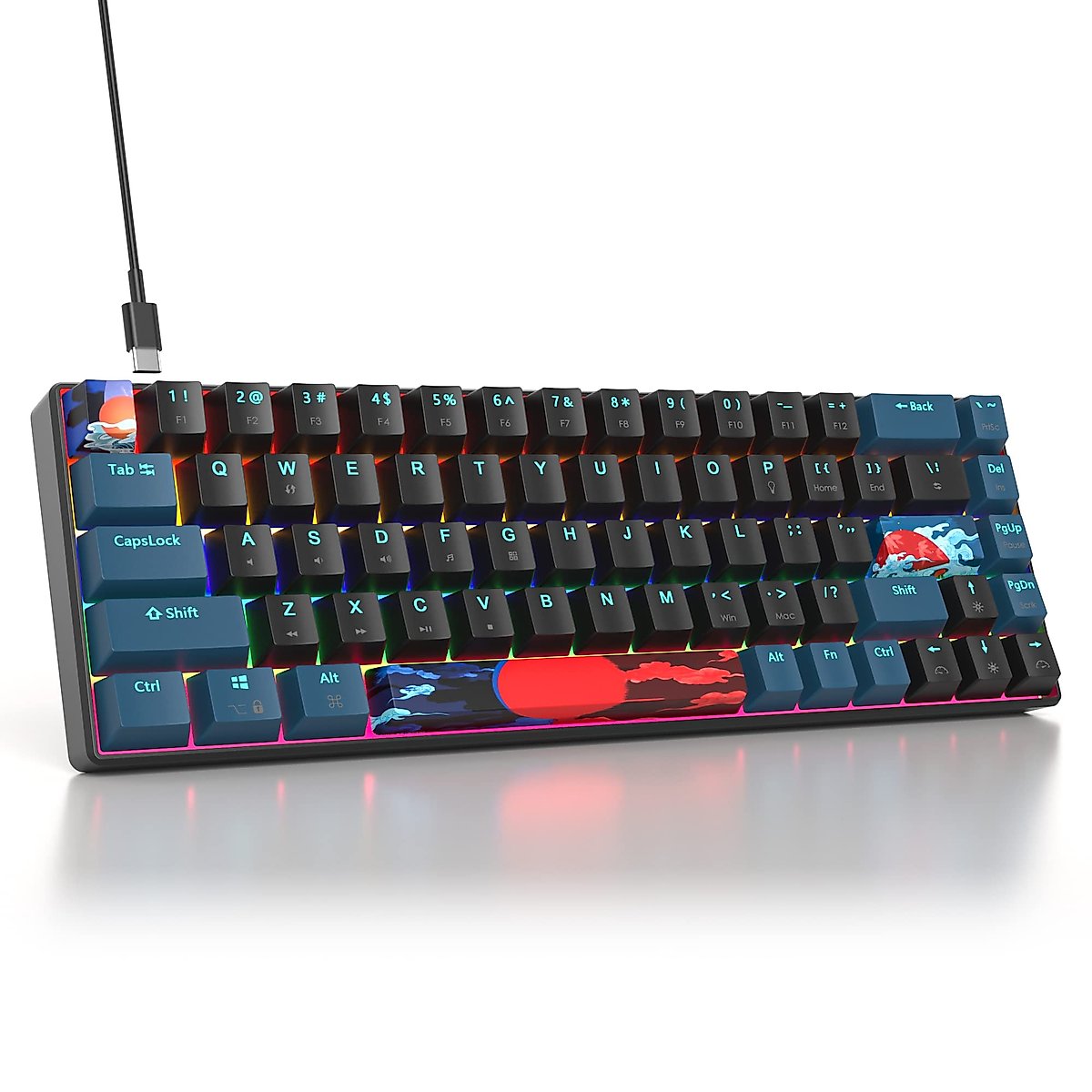 Mosptnspg Protable 60% Percent Gaming Keyboard Mechanical, Mini Compact RGB Backlit 68 Keys Wired Office Keyboard with Red Switch for Mac/Win (Monstor Black/red Switch 68)
