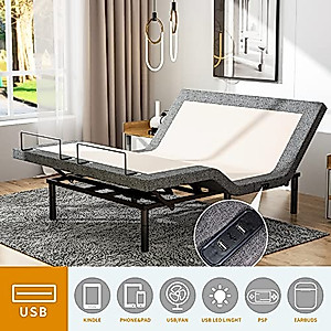 POMT Adjustable Bed Frame Queen Quick Assembly Adjustable Bed Base with Wireless Remote Independent Head and Foot Incline Dual USB Charging Ports Under Bed Nightlight Side