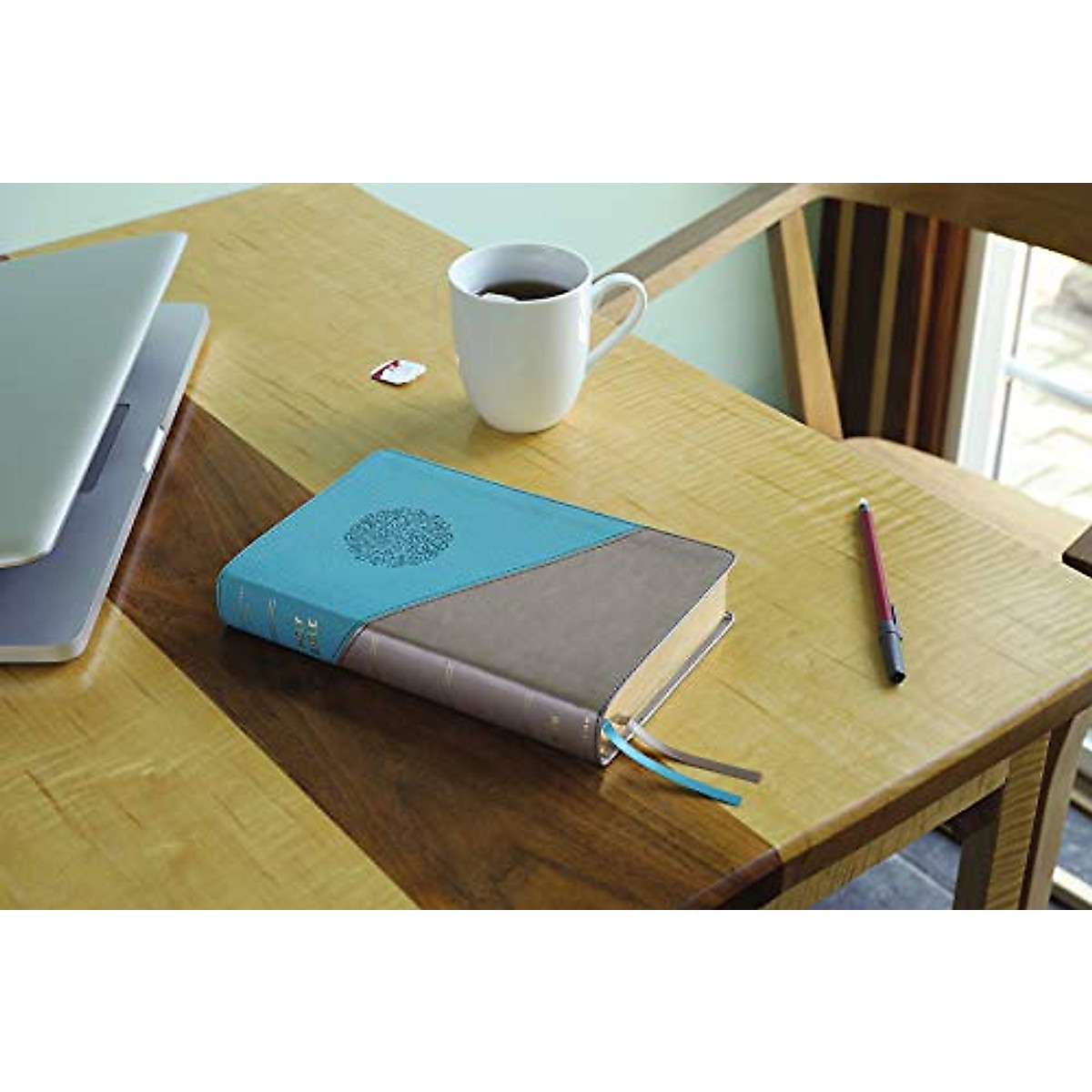 NIV, Personal Size Bible, Large Print, Leathersoft, Teal/Gold, Red Letter, Comfort Print