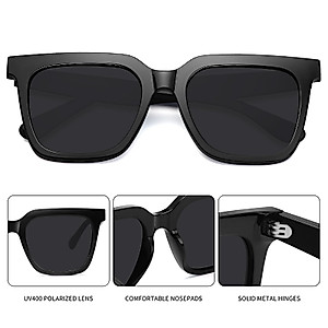 Fozono Large Square Sunglasses Trendy Polarized Sunglasses for Women Men Classic Retro Style UV400 Protection Black