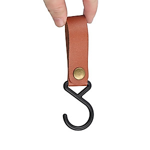 GUDEKIKL 5Pcs Leather Straps with S Hooks, Multifunctional S Shelf Hooks, Outdoor Camping Strollers Hooks Hangers, Portable Utility Hooks for Hanging