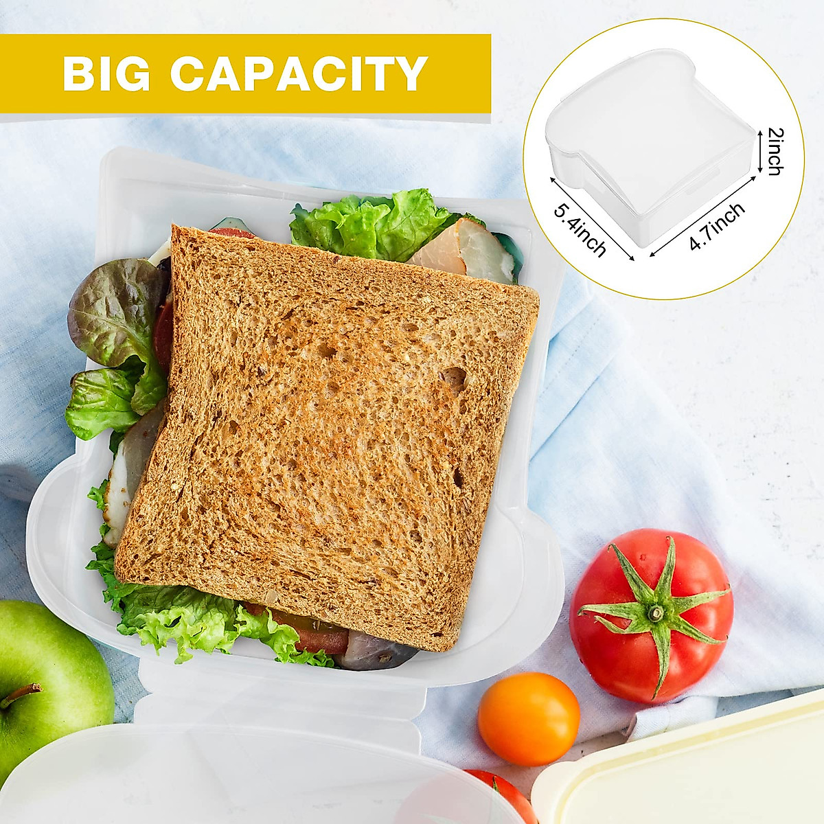 Potchen 8 Pieces 20 oz Toast Shape Sandwich Box Food Storage Containers Pp Lunch White Kids or Adult Holder Microwave and Freezer Safe for Meal Prep