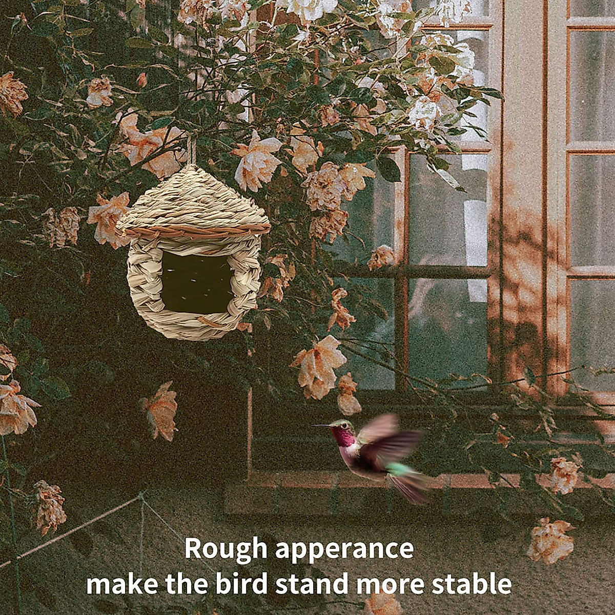 3 Pack Hummingbird House, Hand Woven Bird Nest for Outdoors Hanging, Small Grass Bird Houses for Outside, Natural Fiber Bird Hut Roosting Pocket for Finch Canary Chickadee