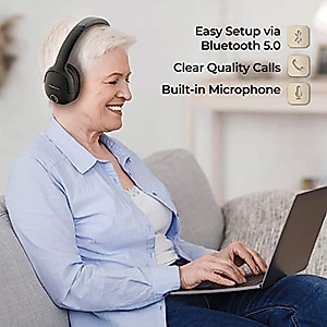 PowerLocus Bluetooth Headphones Over Ear, [Bass-Mode Button] Wireless Headphones, Foldable Hi-Fi Stereo, Soft Memory Foam Earmuffs, Metal Extendable Sides, Headset with Microphone for Phone/PC/TV