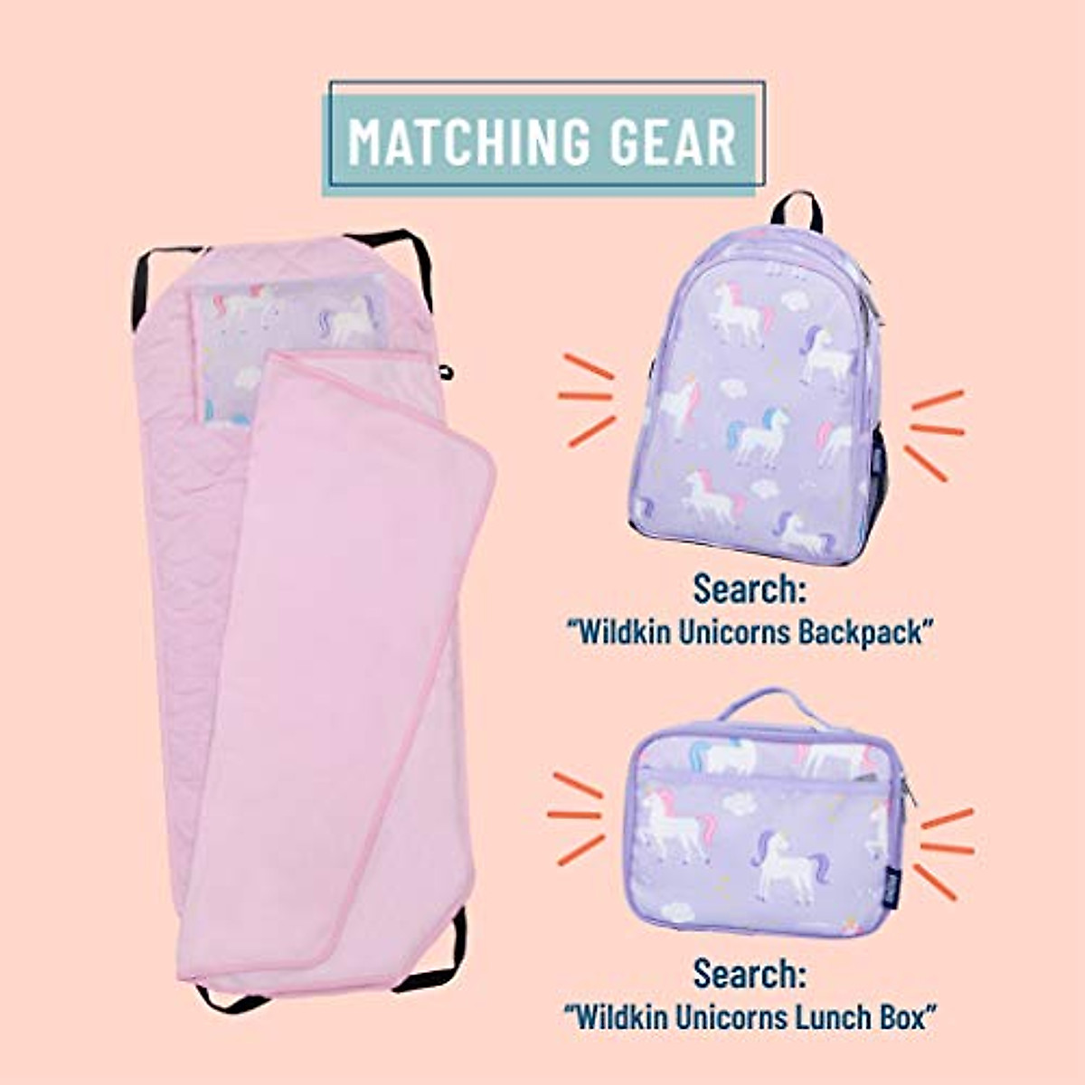 Wildkin Kids Modern Nap Mat with Reusable Pillow for Boys & Girls, Perfect for Elementary Sleeping Mat, Features Elastic Corner Straps, Soft Cotton Blend Materials Nap Mat for Kids (Unicorn)