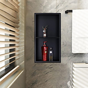 Neodrain No Tile Shower Niche, Stainless Steel Wall Niche 13.1"X25.1"(Inner Size 12"X24"), Two-Tier Bathroom Shelf, NO Tile Needed Recessed Niche Shower for Bathroom Storage, Matte Black