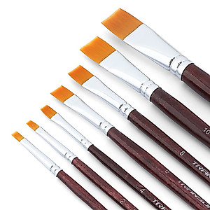 Transon Flat Paint Brush Set 7pcs for Acrylic Watercolor Gouache Oil and Body Painting