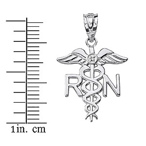 925 Sterling Silver Caduceus RN Charm Registered Nurse CZ Pendant