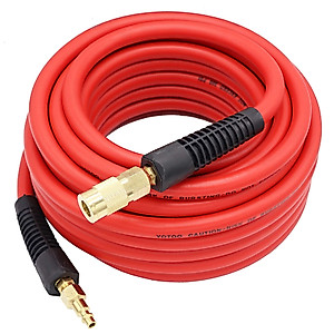 YOTOO Hybrid Air Hose 3/8-Inch by 50-Feet 300 PSI Heavy Duty, Lightweight, Kink Resistant, All-Weather Flexibility with 1/4-Inch Brass Male Fittings, Bend Restrictors, Red