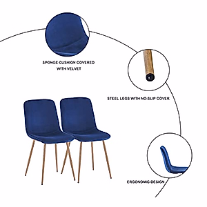 Springfavor Blue Velvet Dining Chairs Set of 4 Kitchen & Dining Room Chairs with Sturdy Metal Legs Upholstered Mid Century Modern Dining Chairs for Living Room/Kitchen/Bedroom