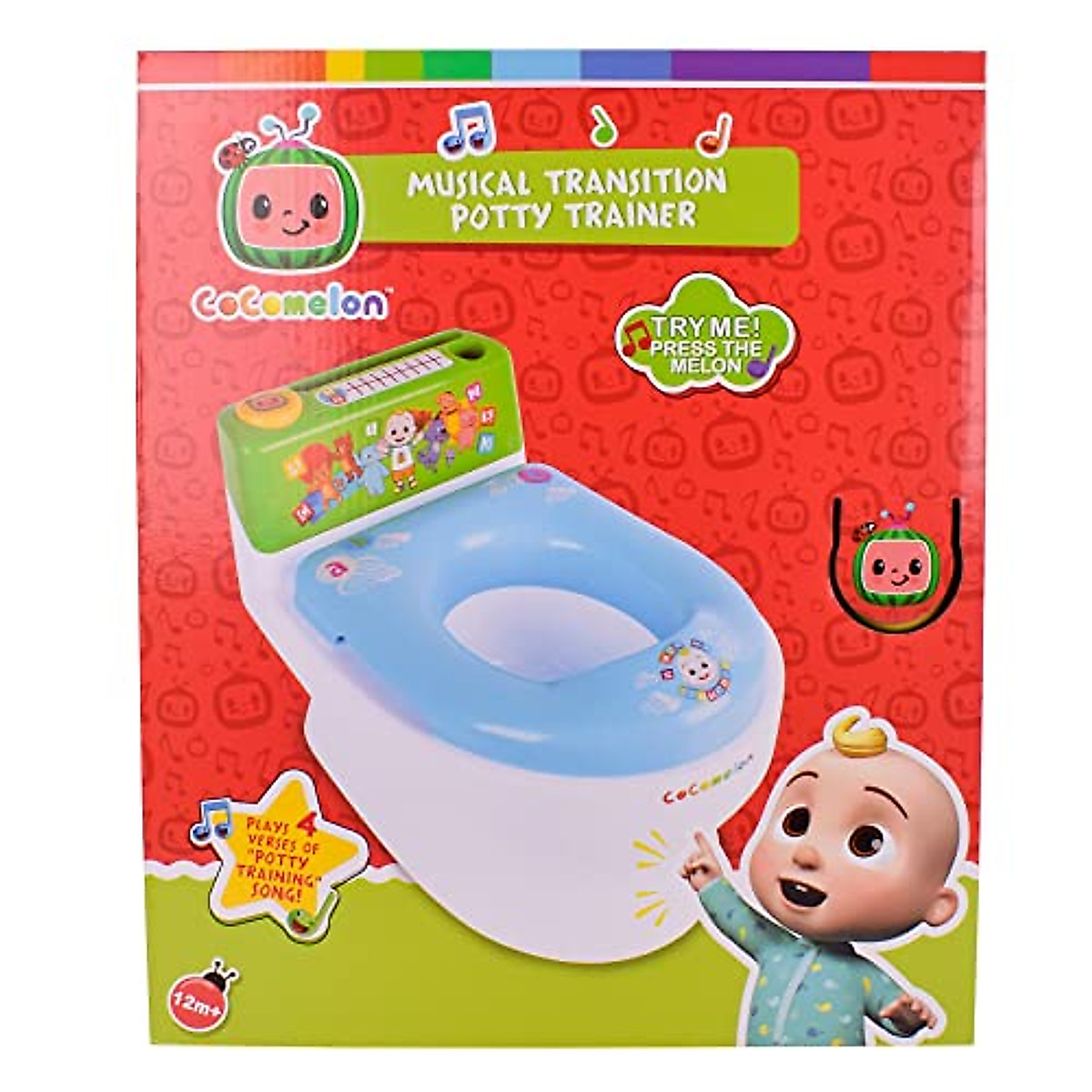 CoComelon Official Musical Transition Potty Trainer – Plays Potty Training Song | Transforms from Potty to Toilet Topper Seat | Easy to Clean with Handles, Splash Guard, Tracking Chart and Storage