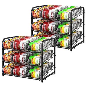 Can Organizer for Pantry Stackable 2 Pack, Can Storage Organizer Rack Stacking Can Dispensers Small Space Holds up to 36 Cans for Pantry, Kitchen, Cabinet- Black