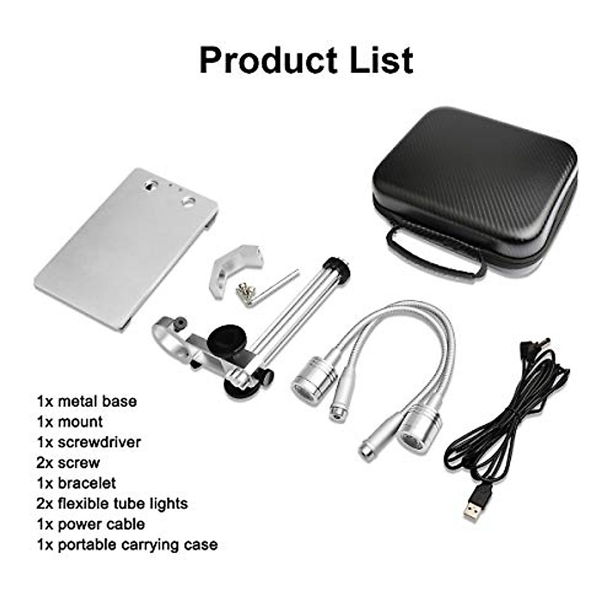 Jiusion Updated with 2 Lamps Aluminum Alloy Universal Adjustable Professional Base Stand Holder Desktop Support Bracket for Max 1.4" in Diameter USB Digital Microscope Endoscope Magnifier Loupe Camera