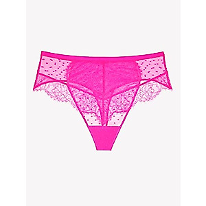 Smart & Sexy Women's Mesh & Lace High Waisted Thong, Medium Pink, X-Large