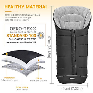 Orzbow Warm Bunting Bag Universal,Stroller Sleeping Bag Cold Weather,Waterproof Toddler Footmuff (Black, Large)