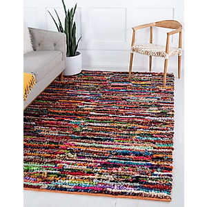 Unique Loom Braided Chindi Collection Area Rug - Multi-Striped (2' x 3' 1" Rectangle, Multi/ Black)