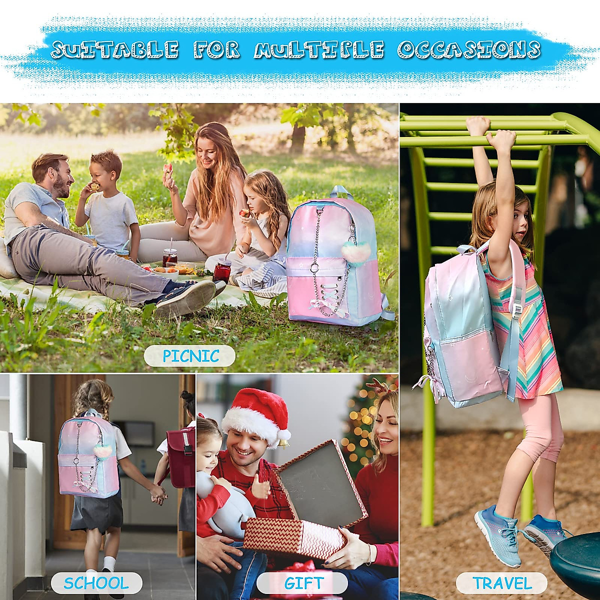 Girls Backpack, Gradient Lightweight Kids School Backpacks for Girls, Cute Book Bag for Girl for Kid Students Elementary Middle School, Kids' School Bag, 16.5*12*5in Pink