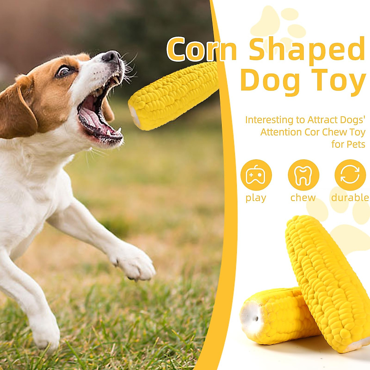 Corn Shaped Dog Toy-Interesting to Attract Dogs' Attention Corn Chew Toy for Pets, Resistant to Biting and Not Hurting Teeth Puppy Teeth Grinding Toys,Sounding Pet Squeaky Toy for Dog