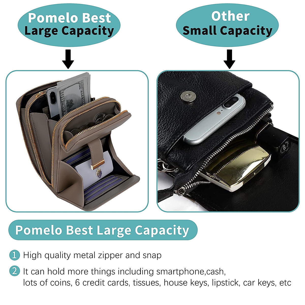 Crossbody Bags Wallet for Women with RFID Blocking and Enough to Fit Most Smartphones (Beige)