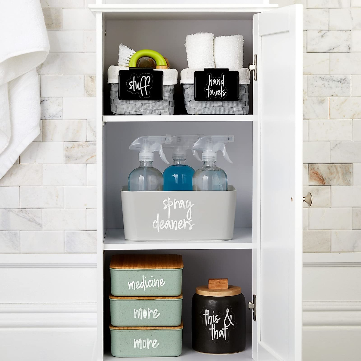 Talented Kitchen 141 Laundry Room Labels for Jars and Containers, Preprinted White Script Stickers for Linen Closet, Bathroom Organization, Cleaning Supplies (Water Resistant)