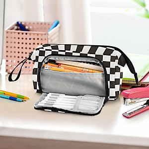 ElliTarr Pencil Case Pouch Bag Organizer Aesthetic Pen Case for Teen Girls Boys and Adults Large Capacity Portable Gift Choice Checkered Black and White