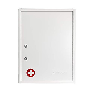AdirMed Large Dual-Lock Medicine Cabinet – Wall Mounted & Secure Steel Medicine Pills & First Aid Kit & Emeergency Kit Box with Locks for Home Office & School Use (White)