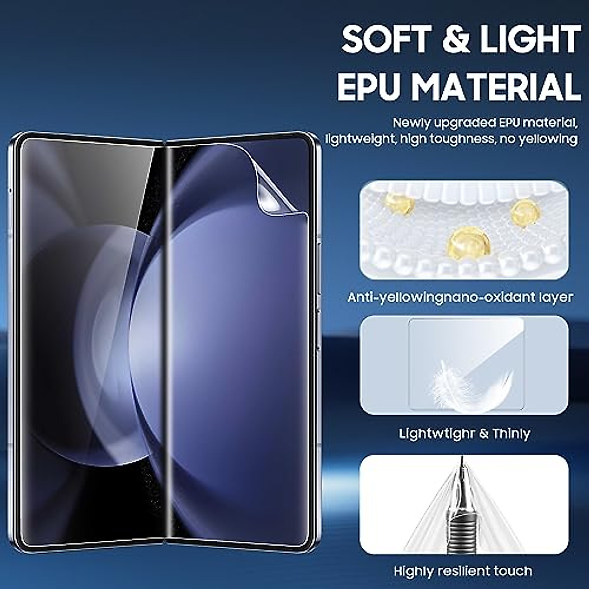 Vizvera【2 Pack Galaxy Z Fold 5 Inner Screen Protector EPU Film+2 Pack Fold 5 Front Screen Flexible Film】With 2 Pack Camera Lens Protector Accessories HD Transparent High Clarity, Anti-Shatter, Bubble Free for Samsung Galaxy Z Fold 5 5G Screen Protector-