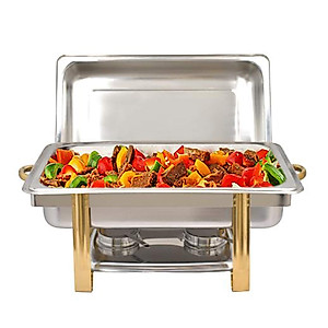 BANLICALI 9L Chafing Dish Warmer, Stainless Steel Catering Buffet Servers Tray with Water Basin Tabletop Gold Insulation Container for Parties Banquet Event Restaurant