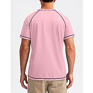Pudolla Men's Swim Shirts Rash Guard Shirts for Men UPF 50+ Sun Protection T-Shirts Quick Dry Beach Surf Water Shirt Pink XXXXL