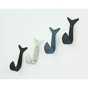 Zeckos Set of 4 Coastal Color Cast Iron Flipping Fish Decorative Wall Hooks Ocean Décor 4 Inches High