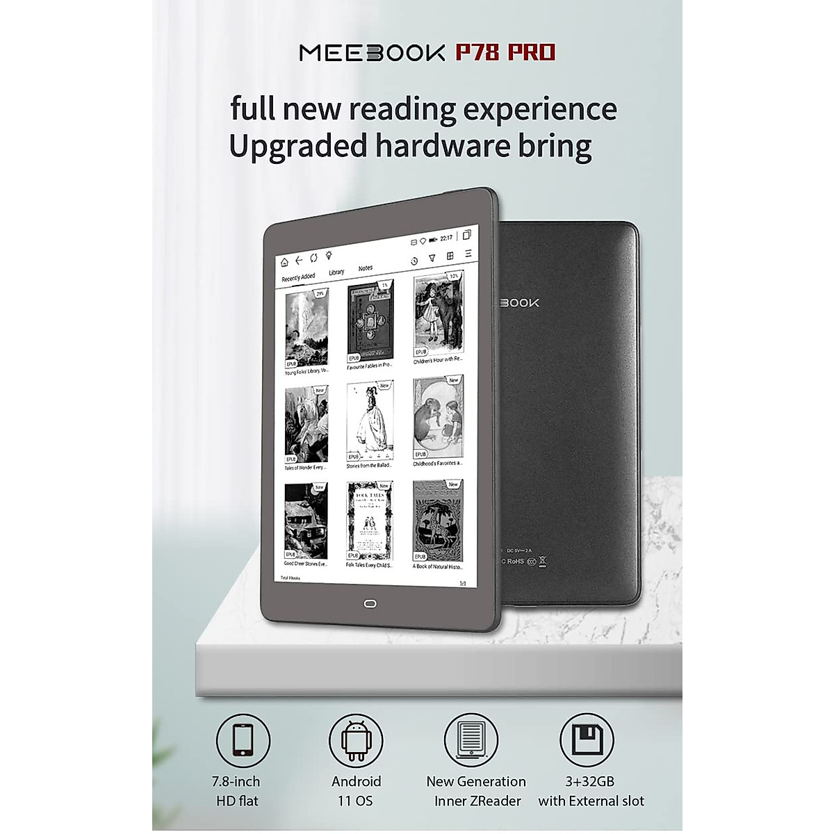 MEEBOOK P78 Pro e-Book Reader, 2022 New 7.8" Eink Carta Touchscreen,Support Handwriting, Built-in Cold/Warm Light/Audible &Out Speaker, Android 11, Support Google Play Store,OTG/USB C,3GB+32GB