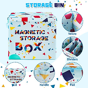 MUOUAKATE Magnetic Tiles Toy Organizer Box, Magnetic Tiles Toy Carry Case with Dividers, Playroom Organizer Travel Storage Organizer Bin, Magnetic holder Foldable Storage Cubes Bins and Lid