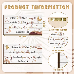 2 Pcs Wood Nursery Wall Decor for Girls Boys Baby Girl Room Decor for Nursery Christian Nursery Wall Art This Child I Have Prayed Bible Quote Wall Hanging Sign for Kids Home 12 x 6 Inch (Cute)