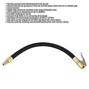 Buachois Tire Inflator Extension Tube Tyre Pump Quick Inflation Chuck Adapter Hose Quick-Inflation Clip Connector High-Pressure Tube Car Motorcycle Maintenance Accessories