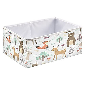 Kigai Forest Animals Storage Bins Cube Foldable Storage Baskets Bin Waterproof Home Organizer with Handles Basket for Toy Nursery Blanket Clothes, 11x11x11 Inch