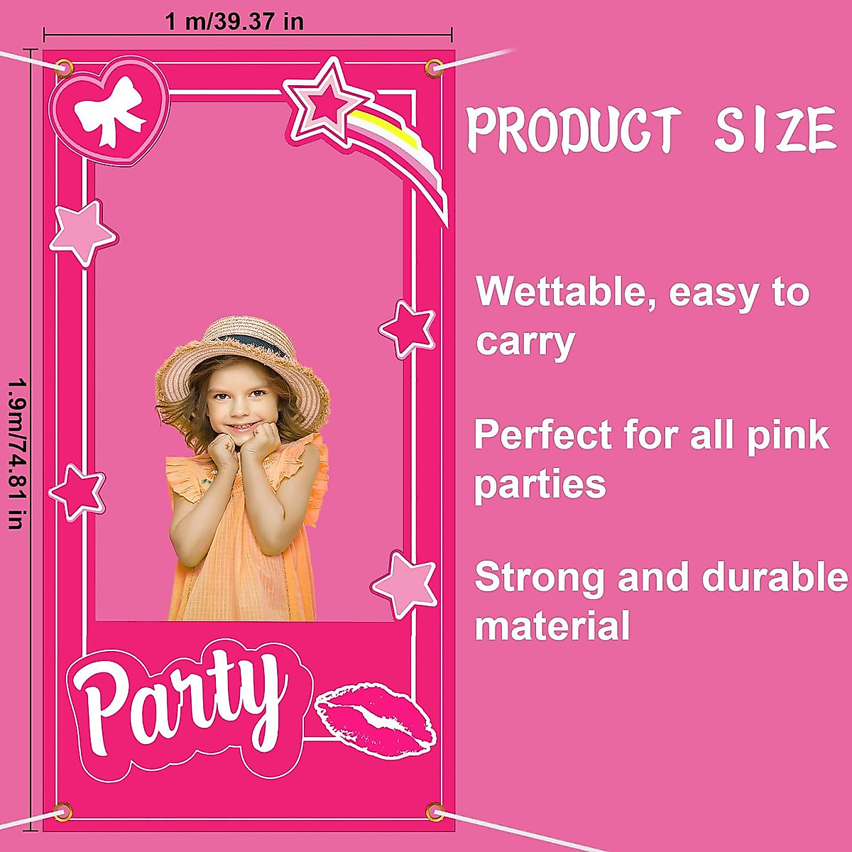 Pink Girls Birthday Decorations Hot Pink Photo Booth Props Princess Doll Theme Decor Let's Go Bachelorette Party Decoration for Girls Birthday Bridal Shower Pink Party Supplie 39.37 x 75in